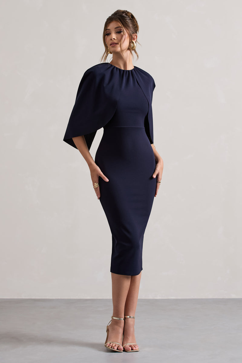 Sweeney Navy Draped Short-Sleeve Midi Dress – Club L London - UK