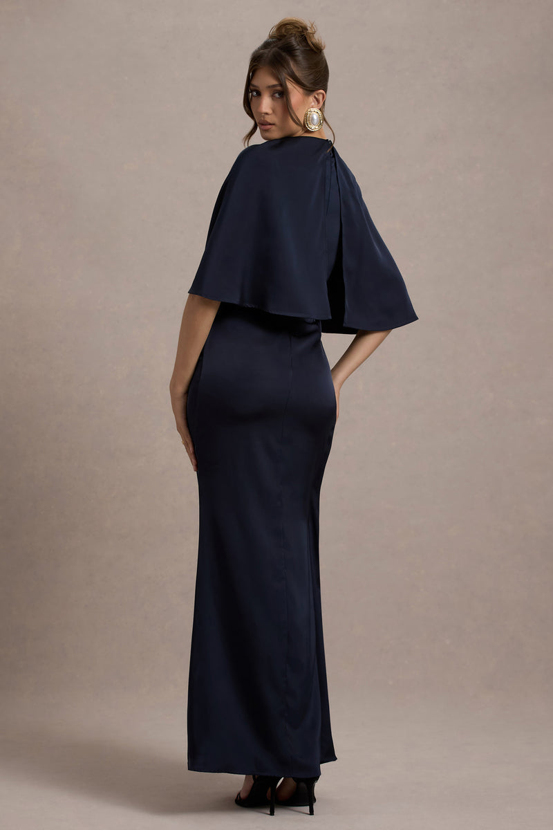 Cinder Navy Satin Gathered Maxi Dress – Club L London - UK