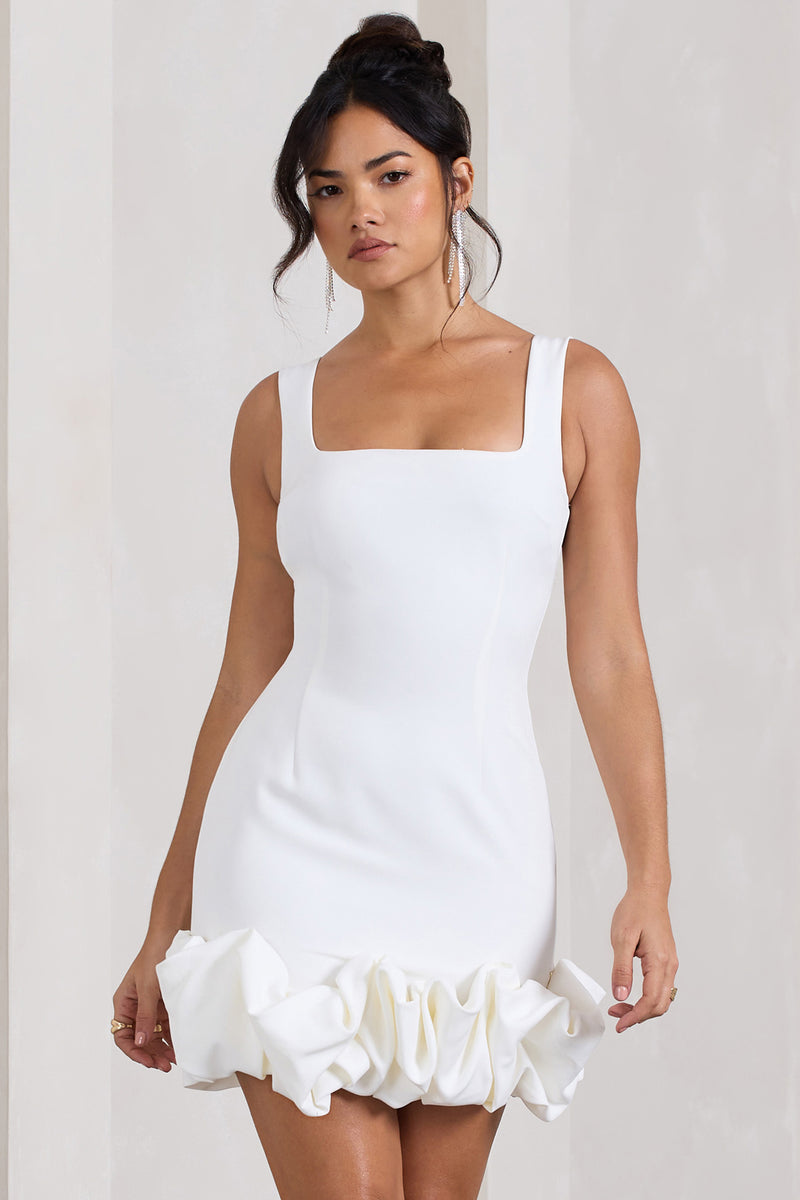 Lucy White Strappy Mini Dress With Ruffle Trim – Club L London - UK