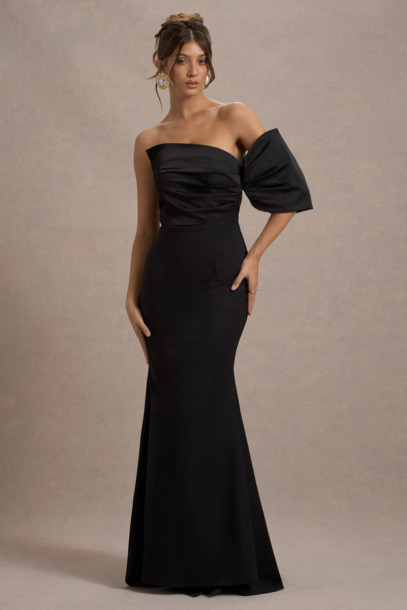 Rosora Black Asymmetric One-Sleeve Fishtail Maxi Dress – Club L London - UK