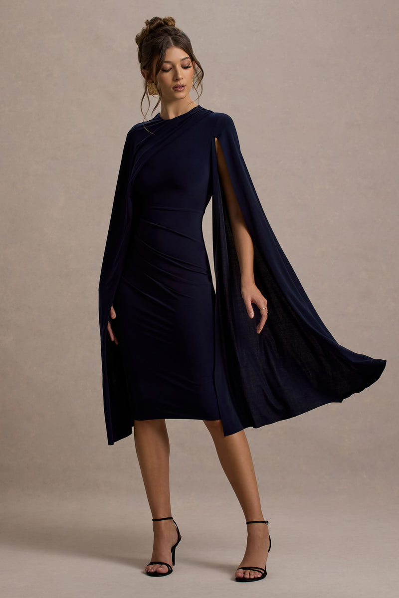 Marysol Navy Asymmetric Cape Midi Dress – Club L London - UK
