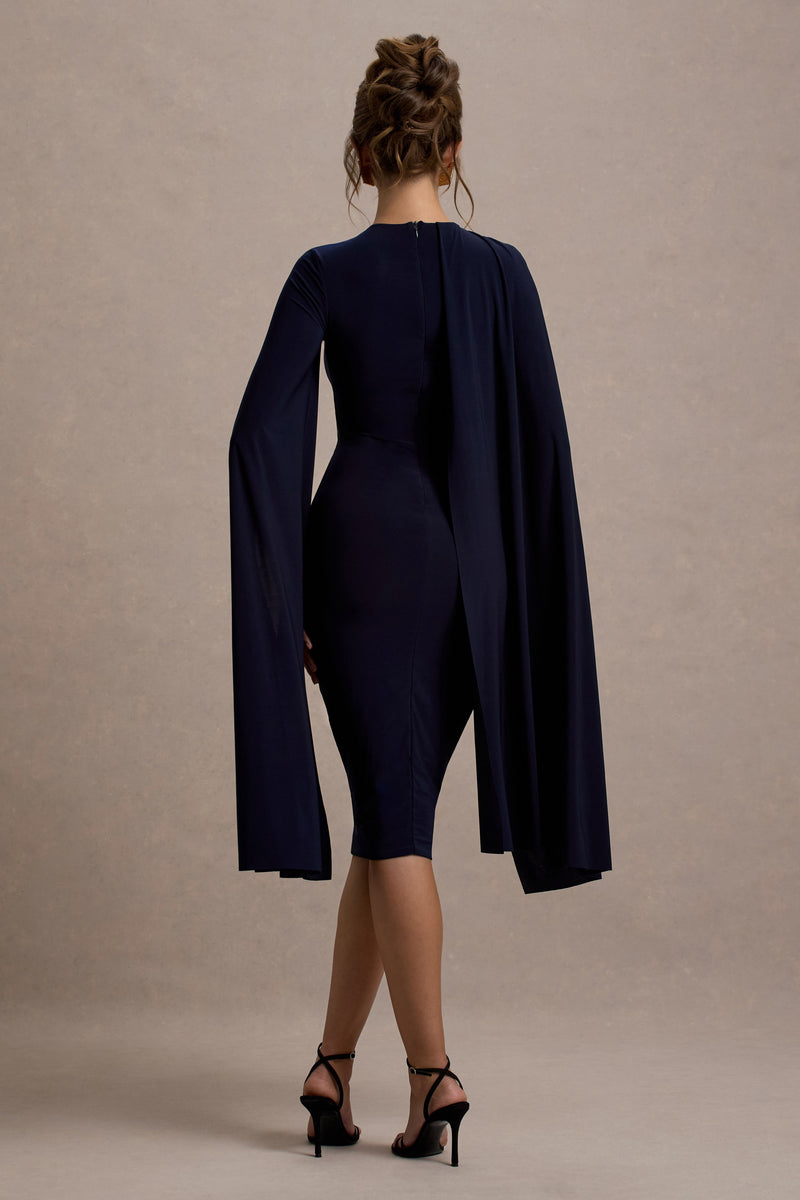 Marysol Navy Asymmetric Cape Midi Dress – Club L London - UK