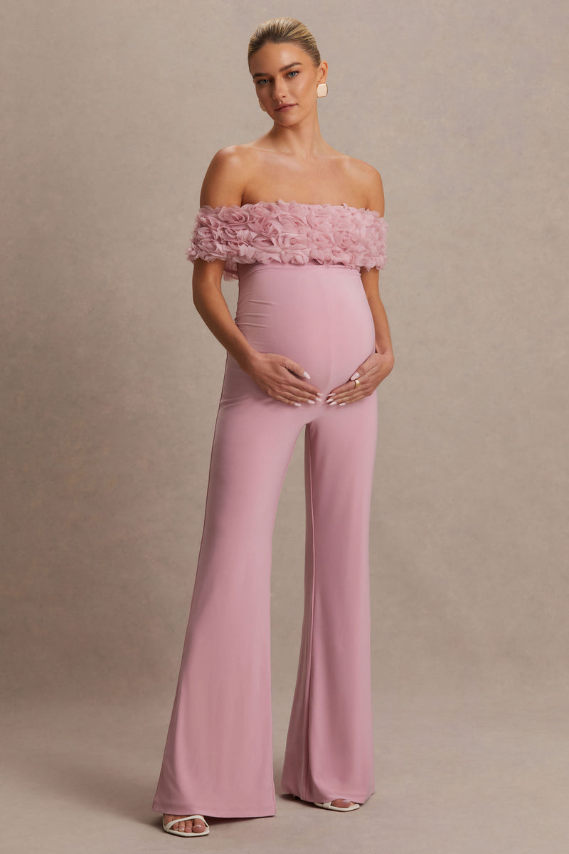 Sallow Pink Floral Bardot Maternity Jumpsuit – Club L London - UK