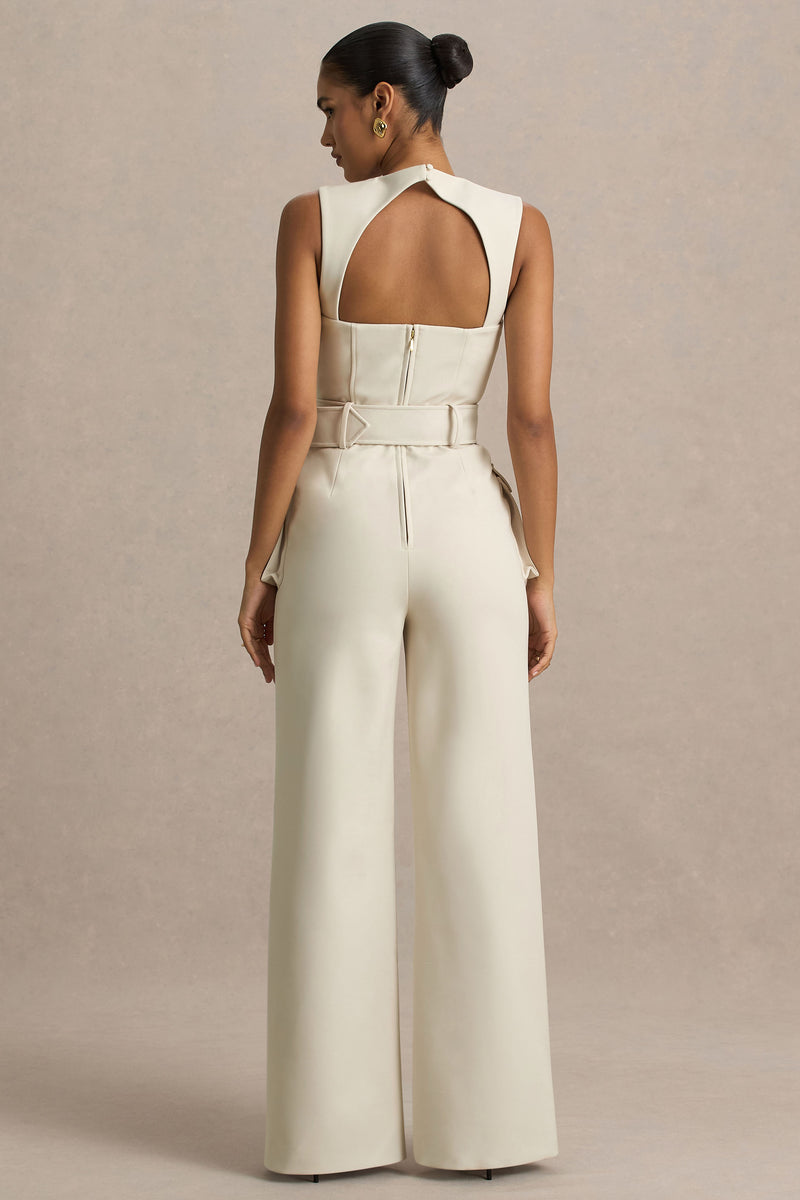 Solice Cream Square-Neck Tailored Jumpsuit – Club L London - UK