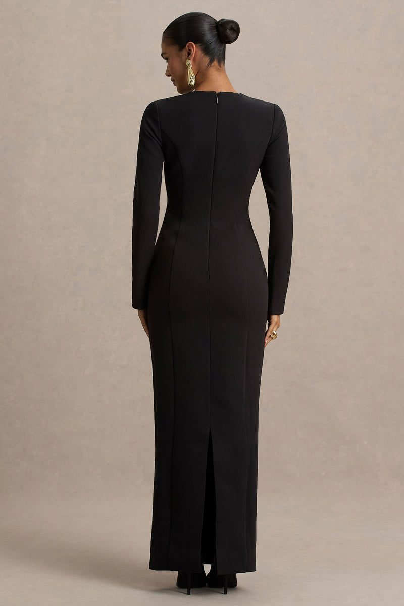 Vaila Black Crew-Neck Maxi Dress – Club L London - UK