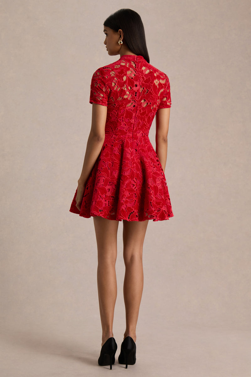 Roam Red Lace High-Neck Mini Dress – Club L London - UK