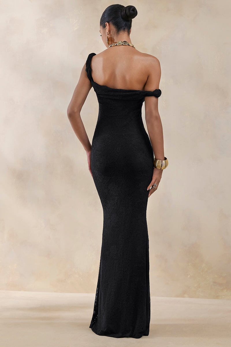 Afina Black Lace Asymmetric-Neck Maxi Dress – Club L London - UK