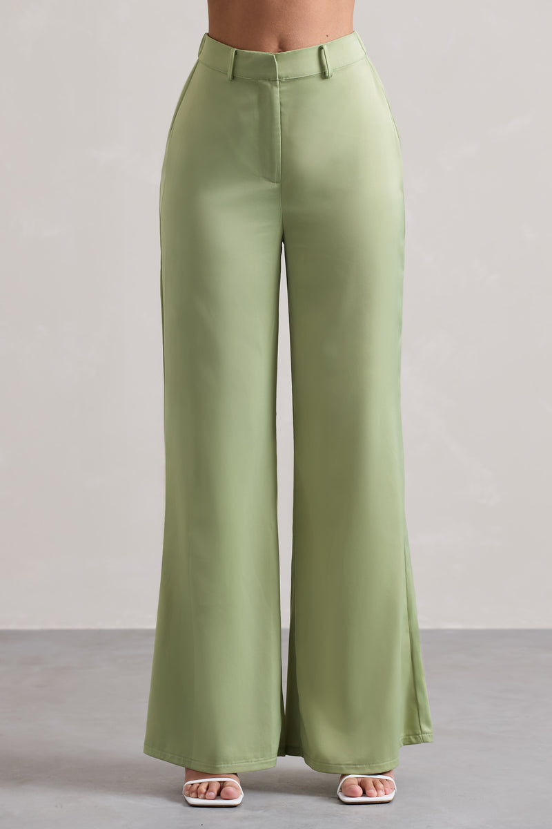 Your Way Pale Green Satin Wide-Leg Trousers – Club L London - UK