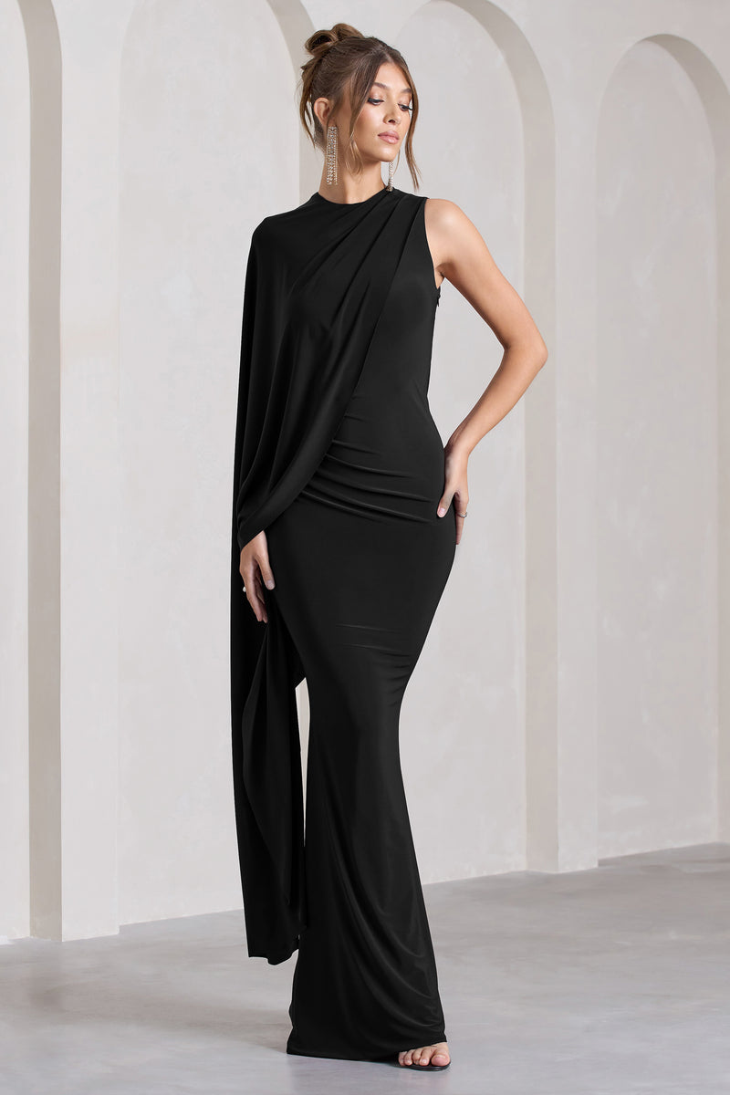 Unveil Black One-Sleeve Cape Maxi Dress – Club L London - UK