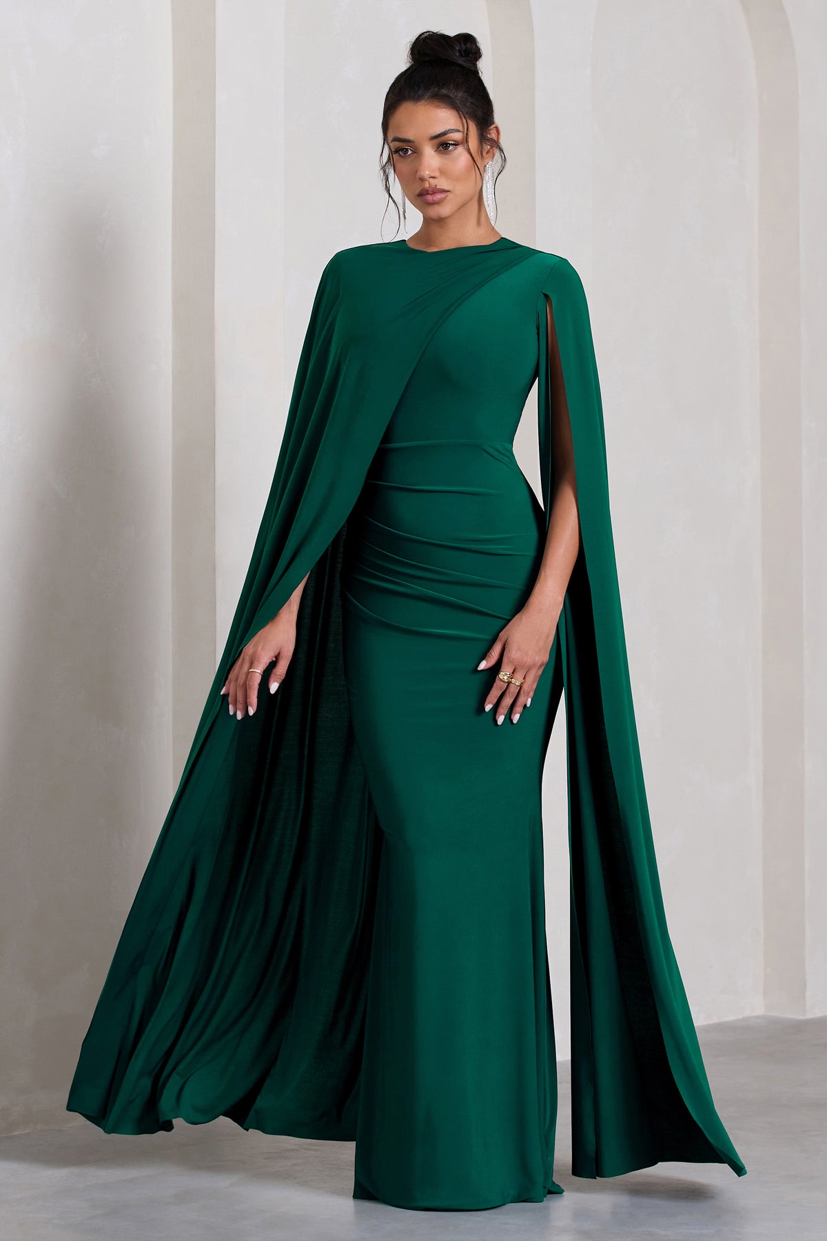 Magdelena Bottle Green Asymmetric Cape Maxi Dress – Club L London - UK