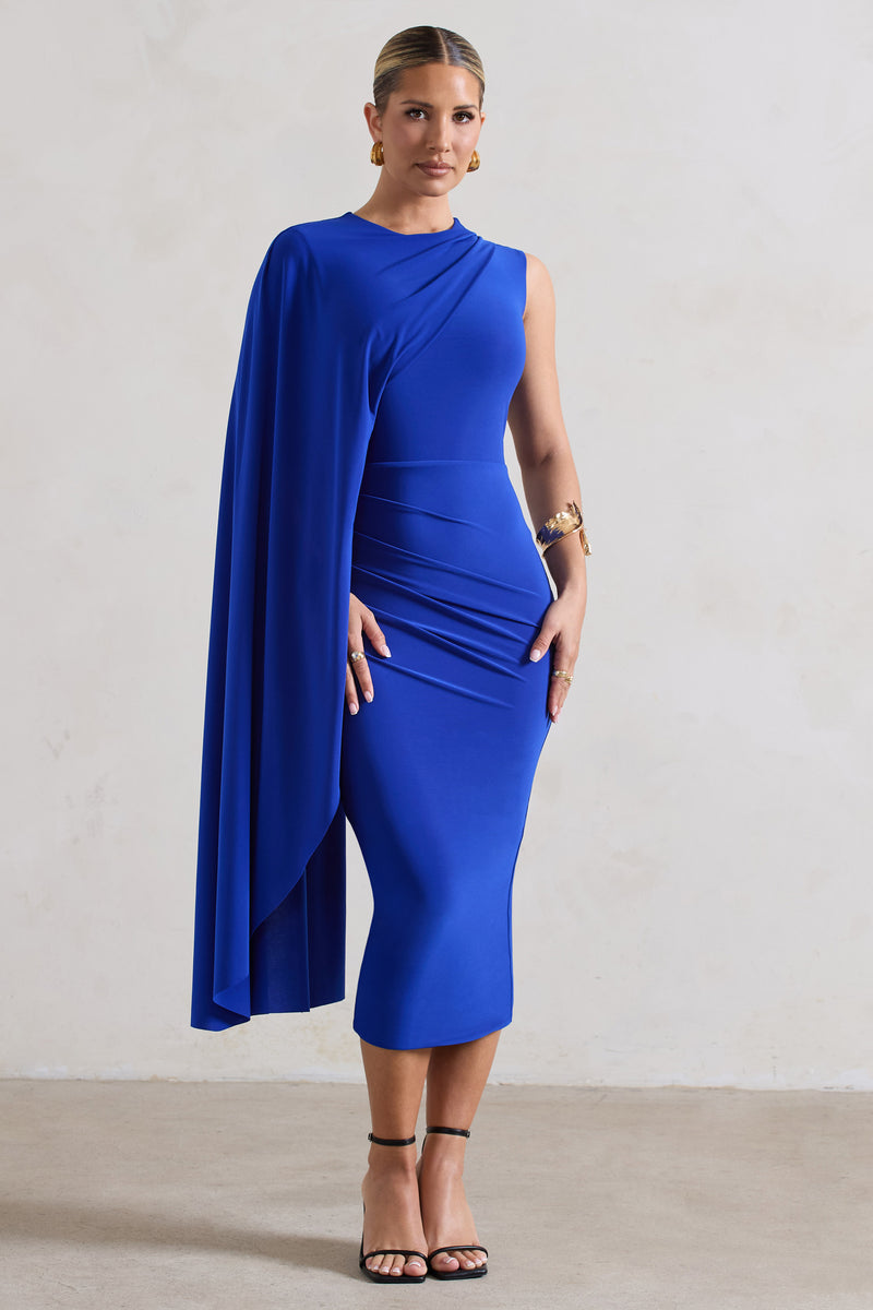 Reveal Royal Blue One-Sleeve Cape Midi Dress – Club L London - UK