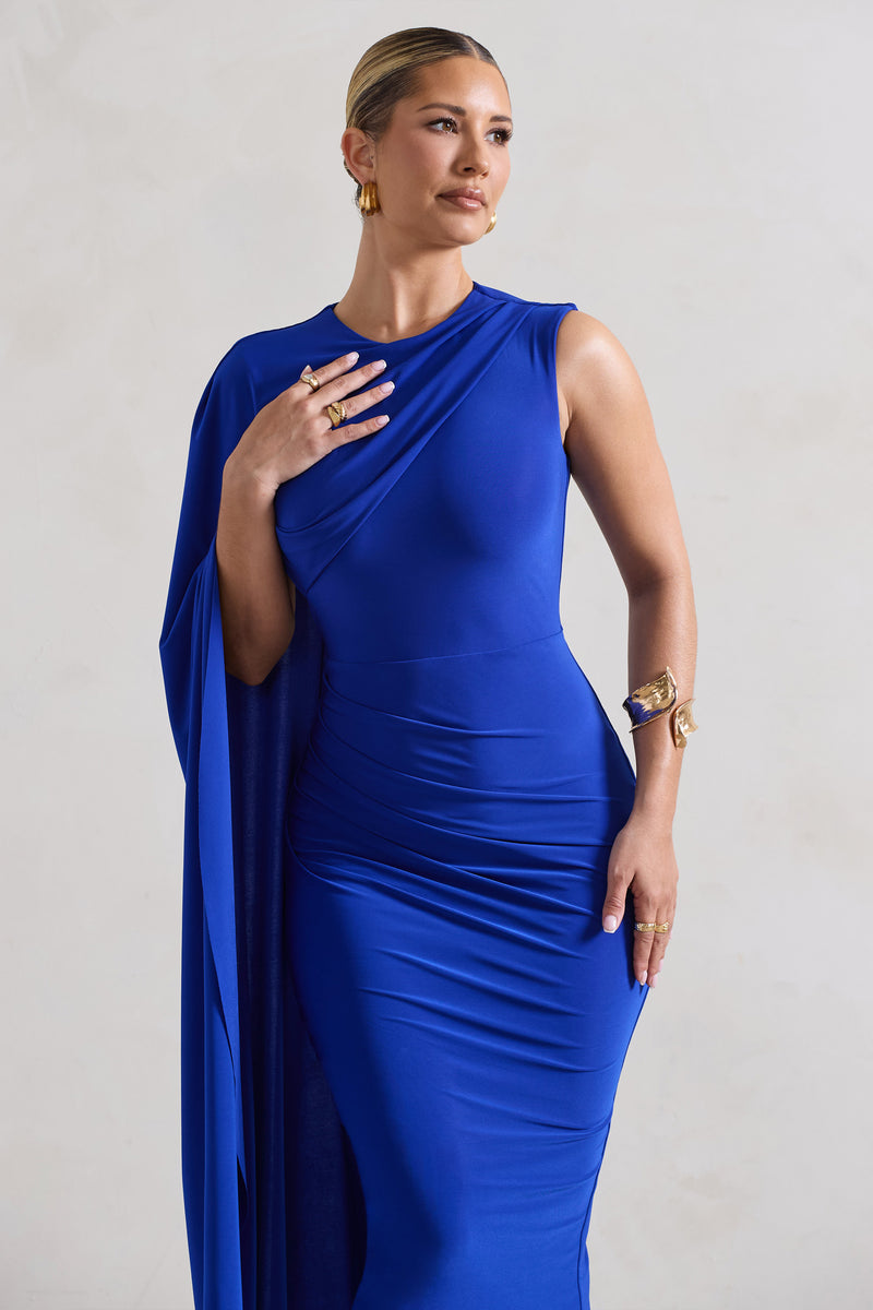 Reveal Royal Blue One-Sleeve Cape Midi Dress – Club L London - UK
