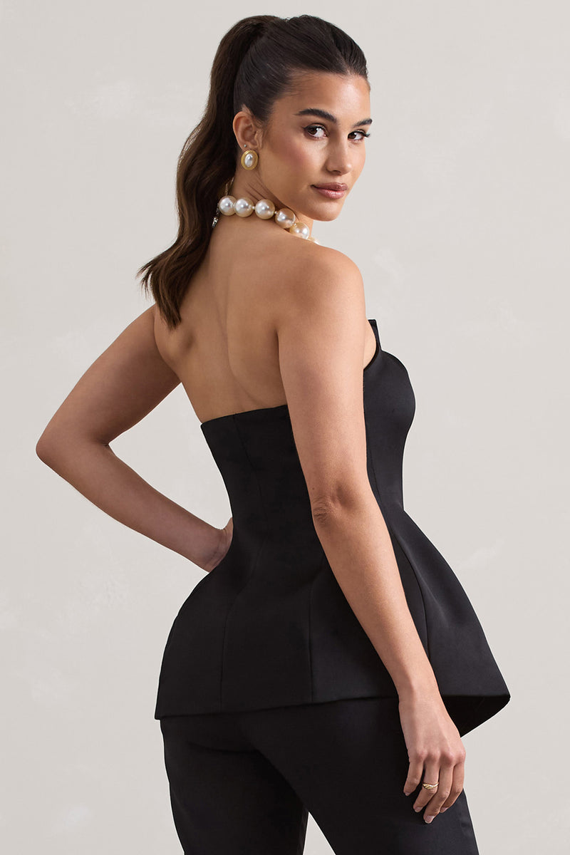 Century Black Satin Strapless Button Front Corset Top – Club L London - UK