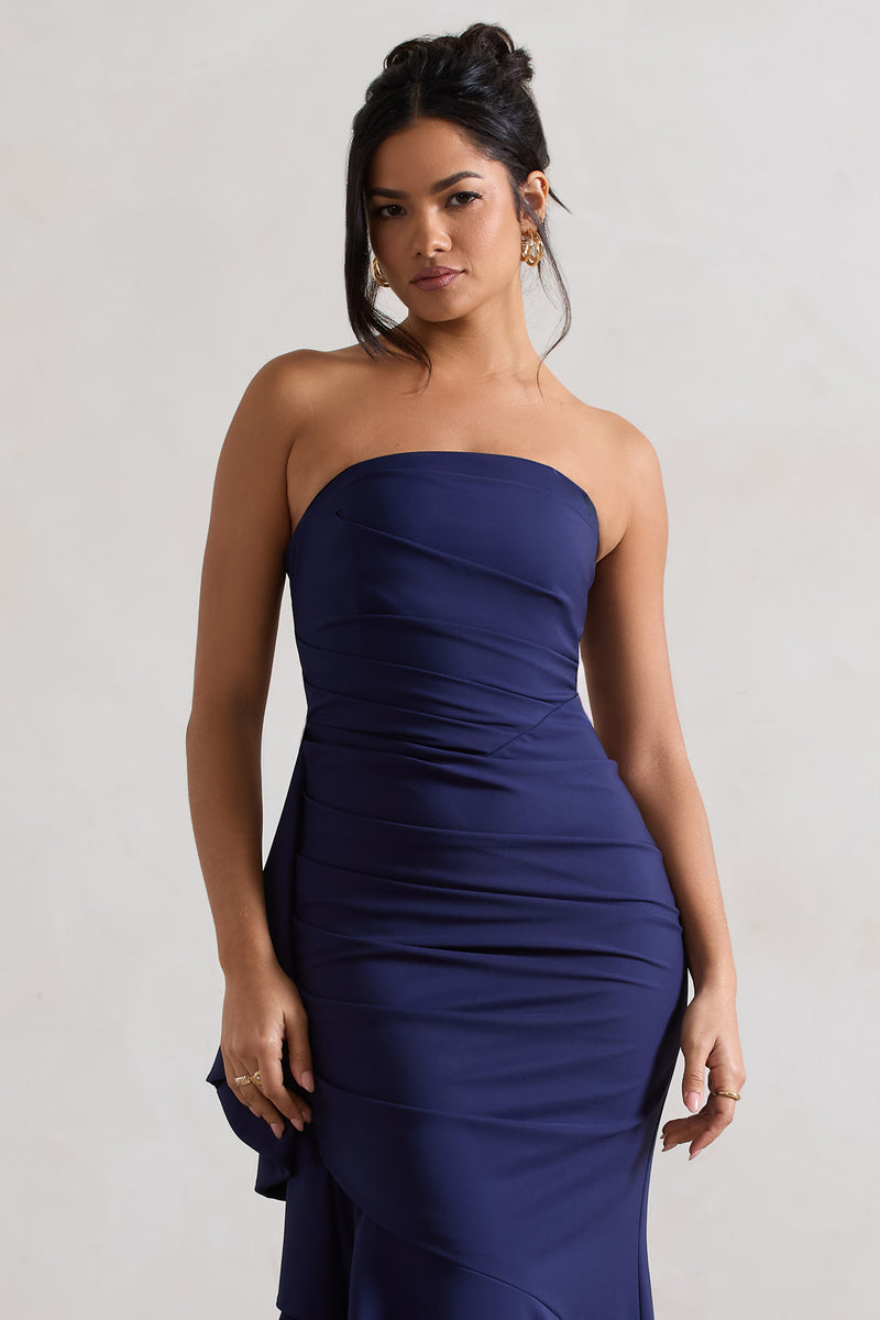 New Age Navy Strapless Asymmetric Ruffled Maxi Dress – Club L London - UK
