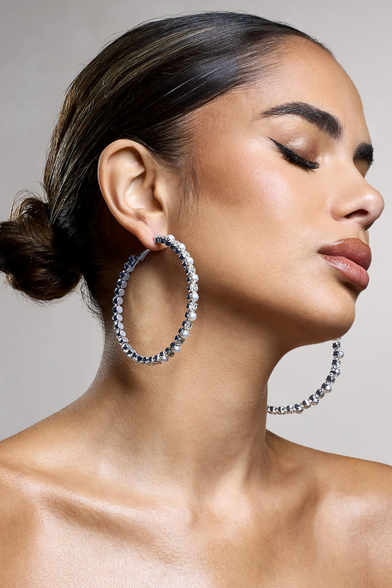 Kassandra Silver Diamante Hoop Earrings – Club L London - UK