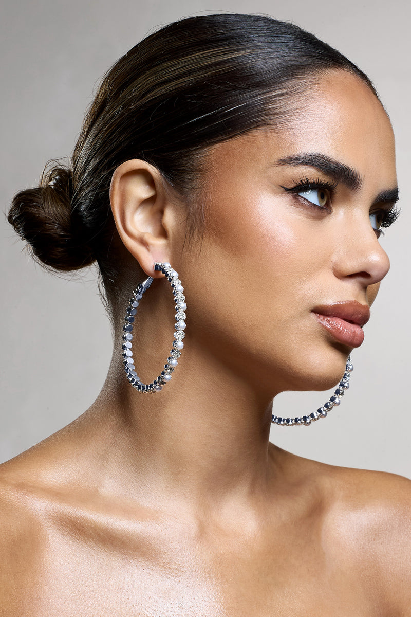 Kassandra Silver Diamante Hoop Earrings – Club L London - UK
