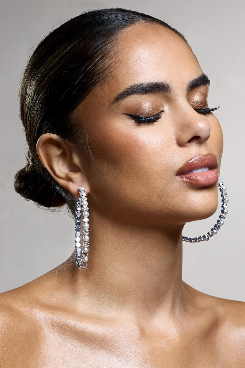 Kassandra Silver Diamante Hoop Earrings – Club L London - UK