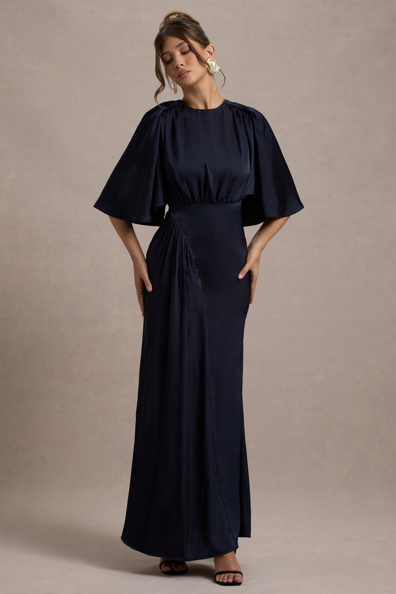 Cinder Navy Satin Gathered Maxi Dress – Club L London - UK
