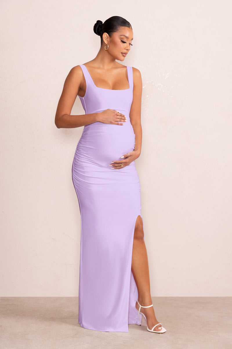 Avril Lilac Square Neck Maternity Maxi Dress with Split – Club L London ...