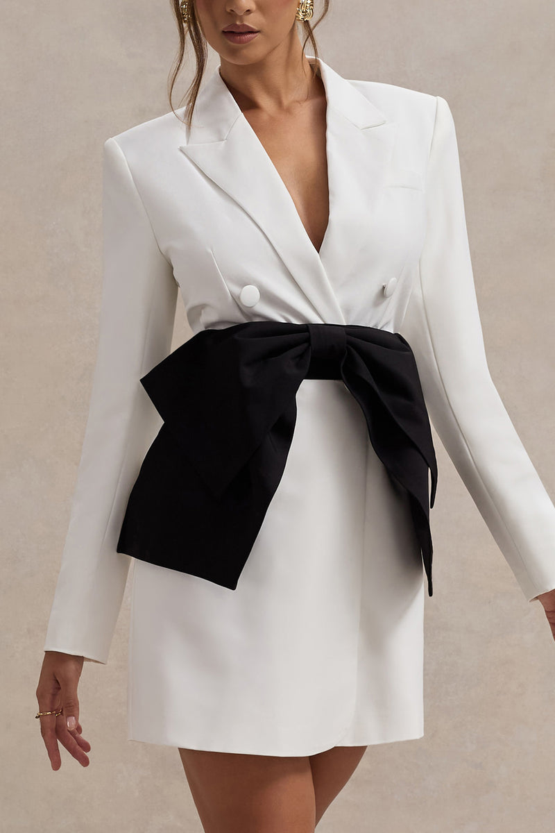 Prized White Tailored Blazer Dress With Black Bow – Club L London - UK