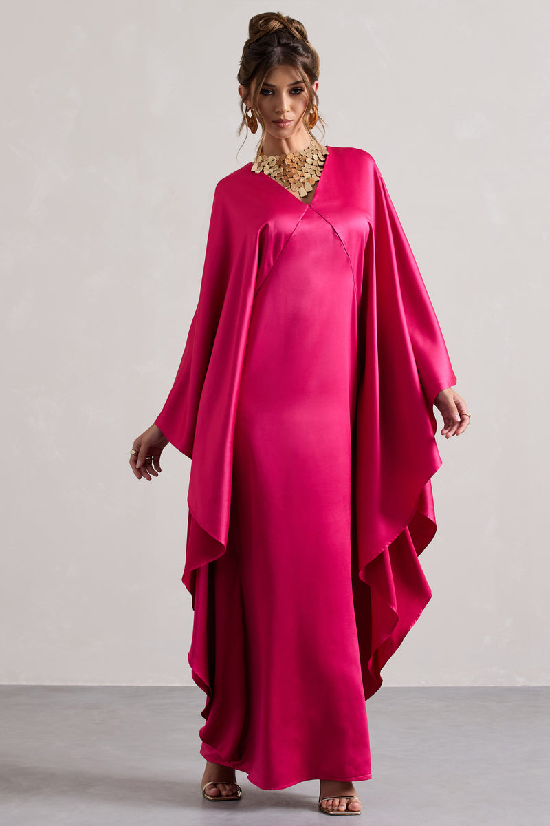 Alohi Hot Pink Satin Plunge Cape Maxi Dress – Club L London - UK