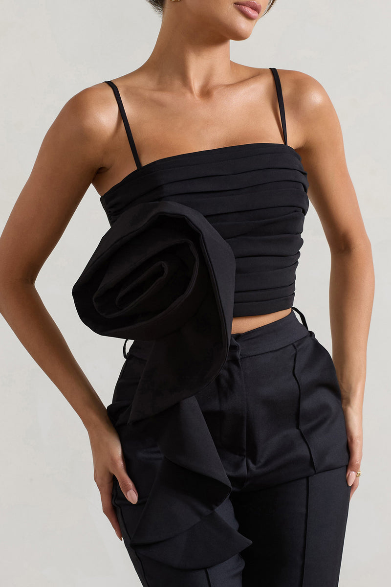 Whirlwind Black Strappy Top With Oversized Ruffle Detail – Club L ...