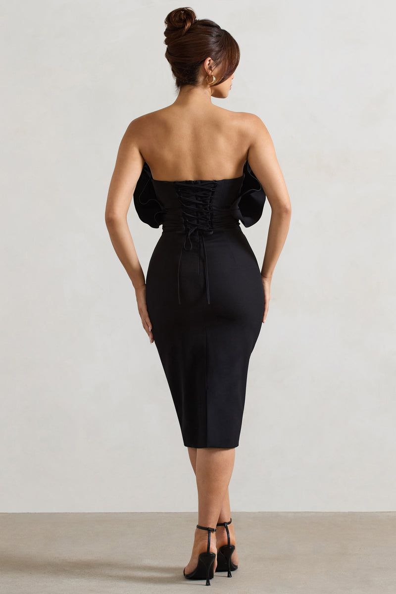 Oria Black Ruffled Strapless Midi Dress – Club L London - UK