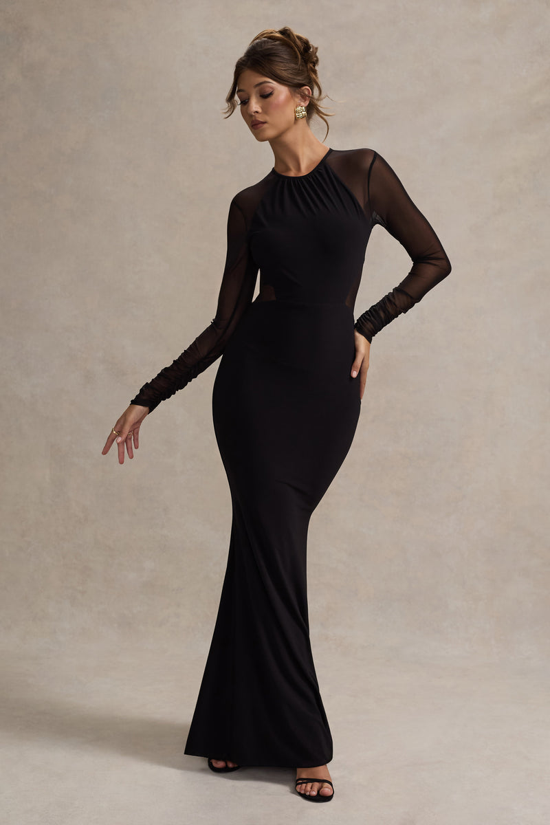 Brittany Black Mesh Insert Maxi Dress – Club L London - UK