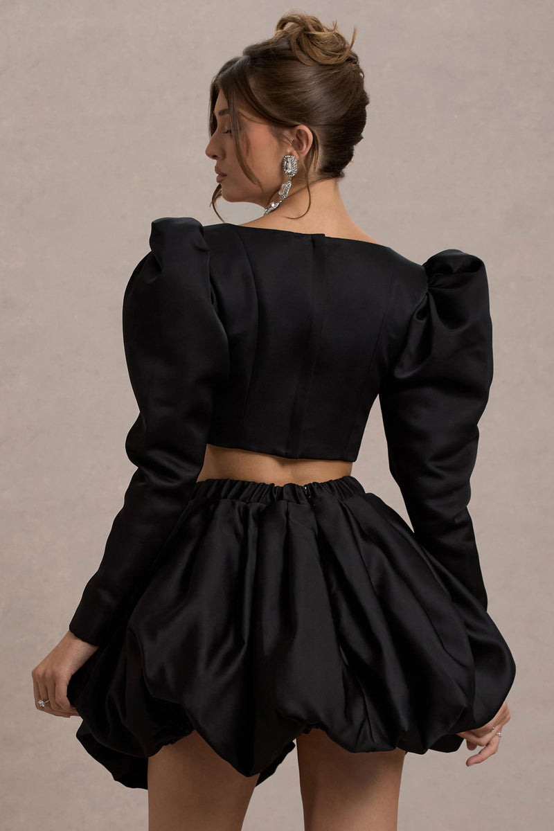 Eloisa Black Satin Puff-Sleeve Cropped Jacket – Club L London - UK