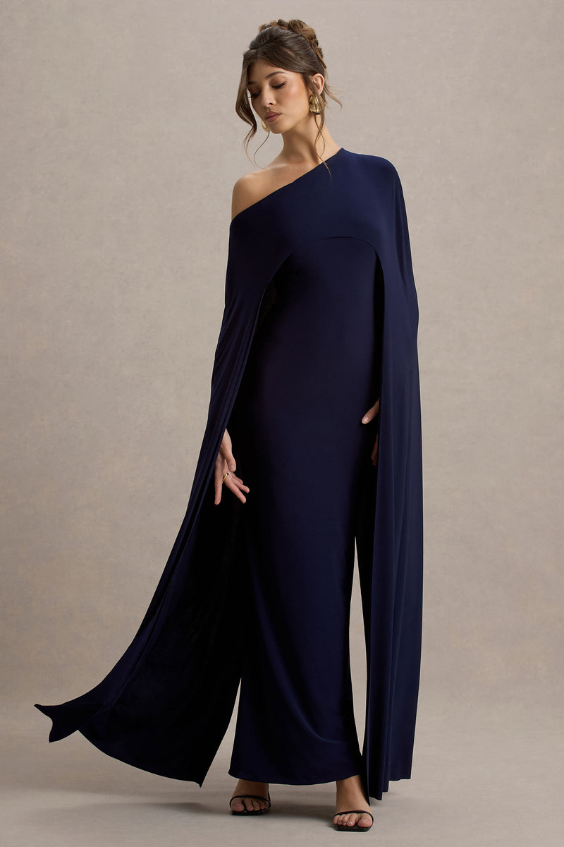 Florentina Navy One-Shoulder Cape Maxi Dress – Club L London - UK
