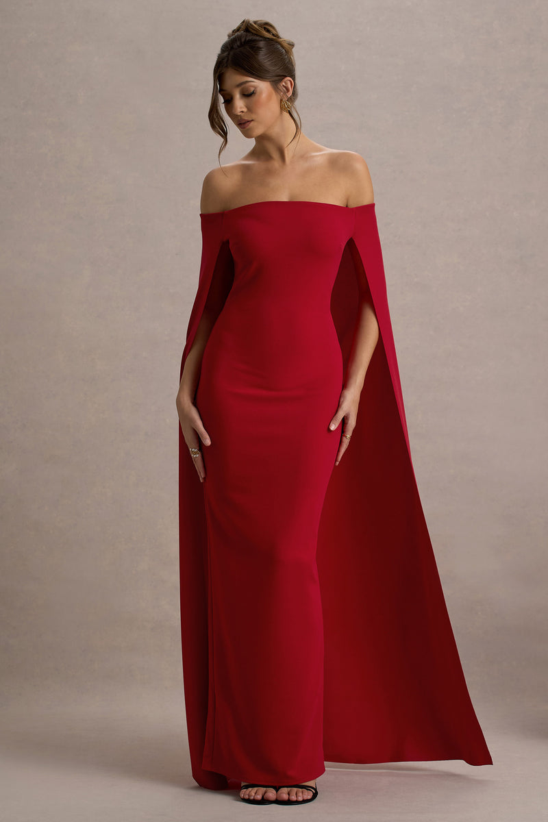 Genovia Red Bardot Cape Maxi Dress – Club L London - UK