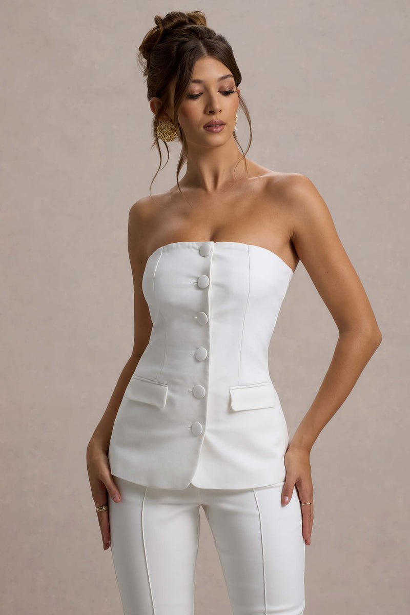 Elliana White Strapless Button Front Tailored Top – Club L London - UK