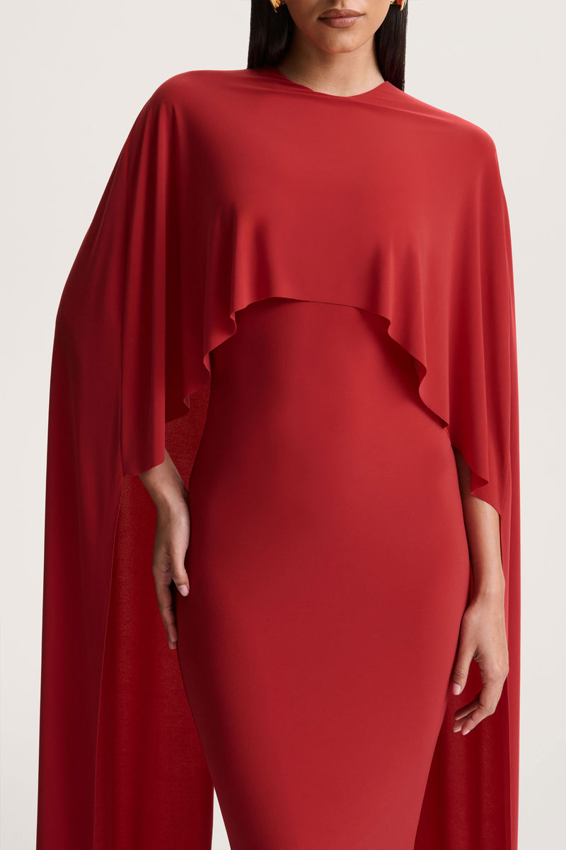 Kalani Red Crew-Neck Midi Dress With Cape-Sleeves – Club L London - UK
