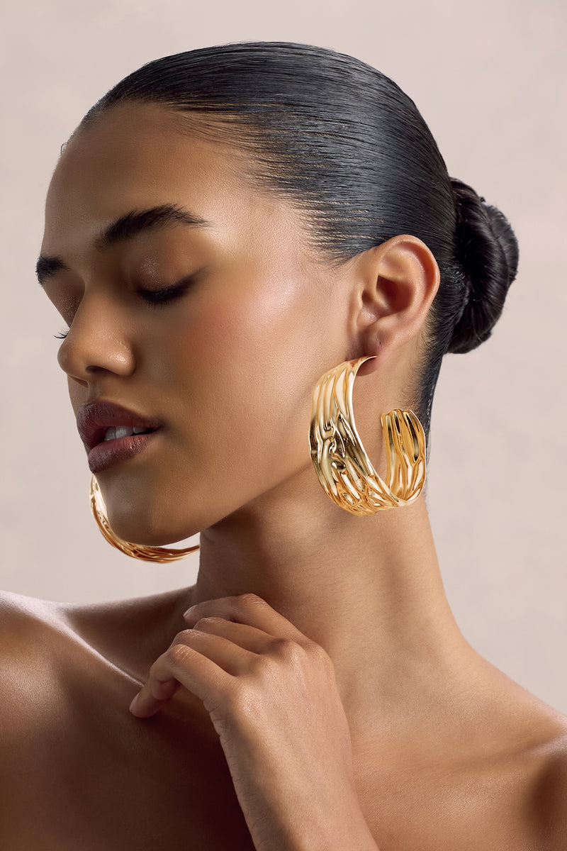 Thala Gold Textured Hoop Earrings – Club L London - UK