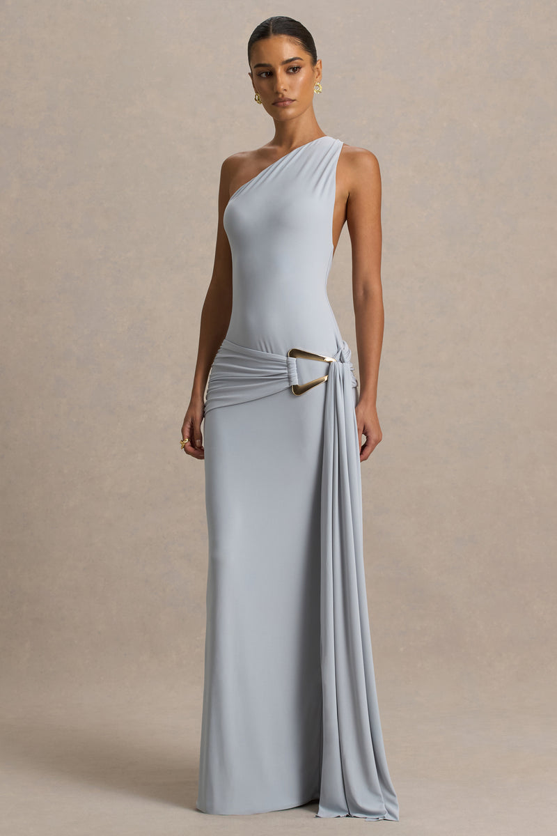 Bonnie Blue Asymmetric-Neck Maxi Dress With Open-Back – Club L London - UK