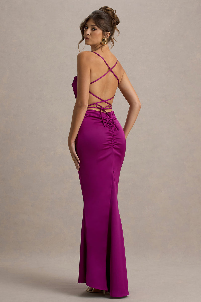 Gia Dark Pink Satin Cowl-Neck Maxi Dress – Club L London - UK