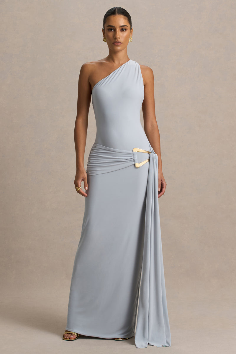 Bonnie Blue Asymmetric-Neck Maxi Dress With Open-Back – Club L London - UK