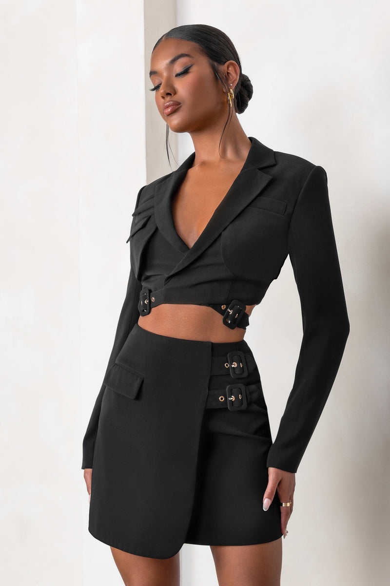 Jet Set Black Belt Strap Pocket Detail Mini Skirt – Club L London - UK