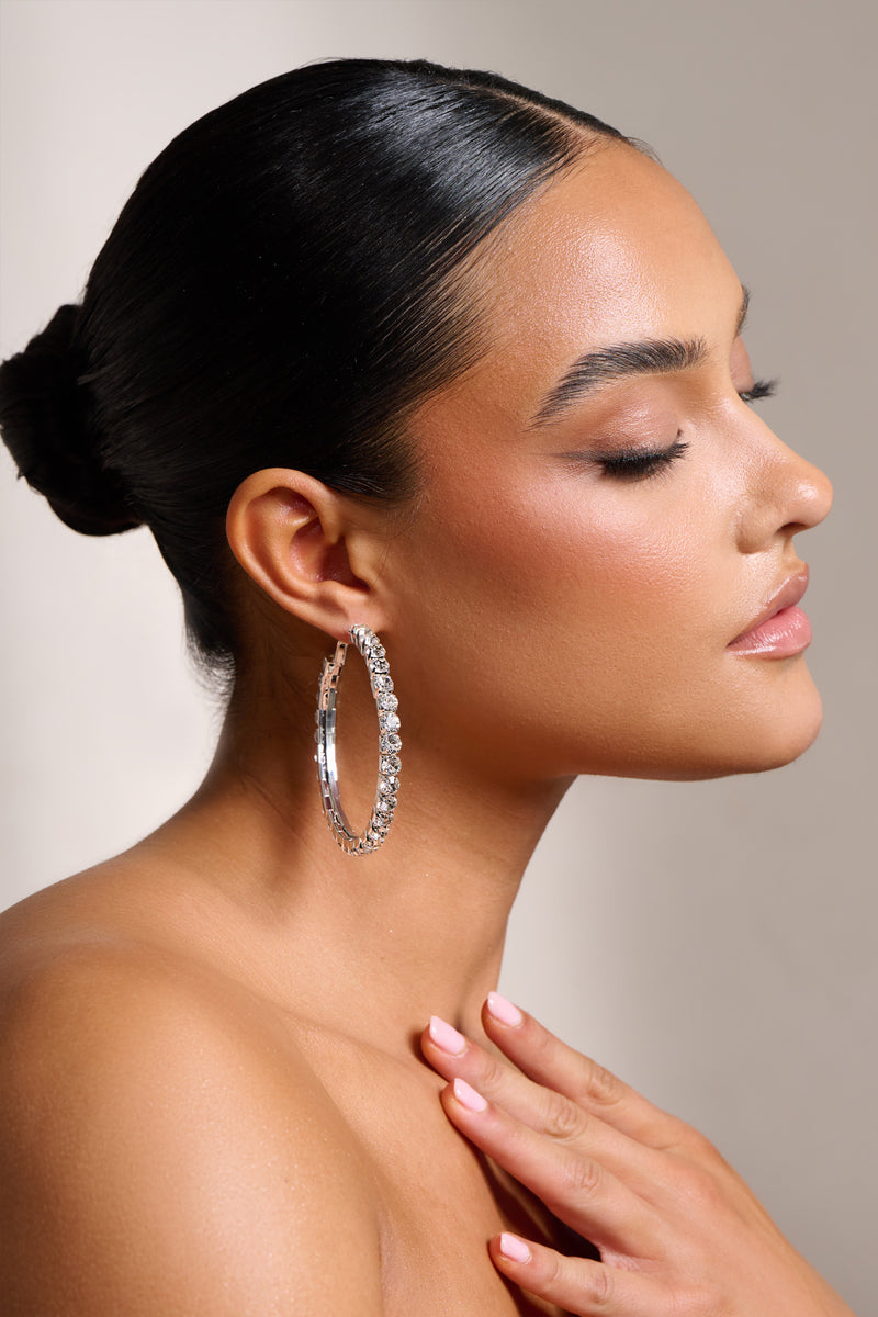 Grace Silver Chunky Diamante Hoop – Club L London - UK