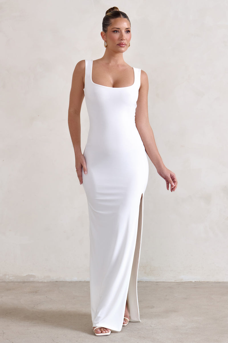 Madeline White Sleeveless Thigh Split Maxi Dress – Club L London - UK